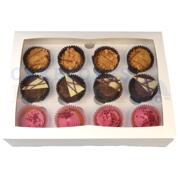 12 Premium Cupcake White Window Box with 6cm Divider - Cake Boxes ...