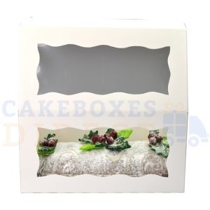 White Yule Log Box 8 x 4 x 4in (Qty 100) - Cake Boxes Direct Ltd