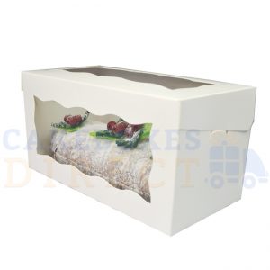 White Yule Log Box 8 x 4 x 4in (Qty 100) - Cake Boxes Direct Ltd