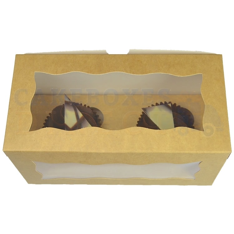 Double Premium Kraft Cupcake Window Box with 6cm Divider - Cake Boxes ...