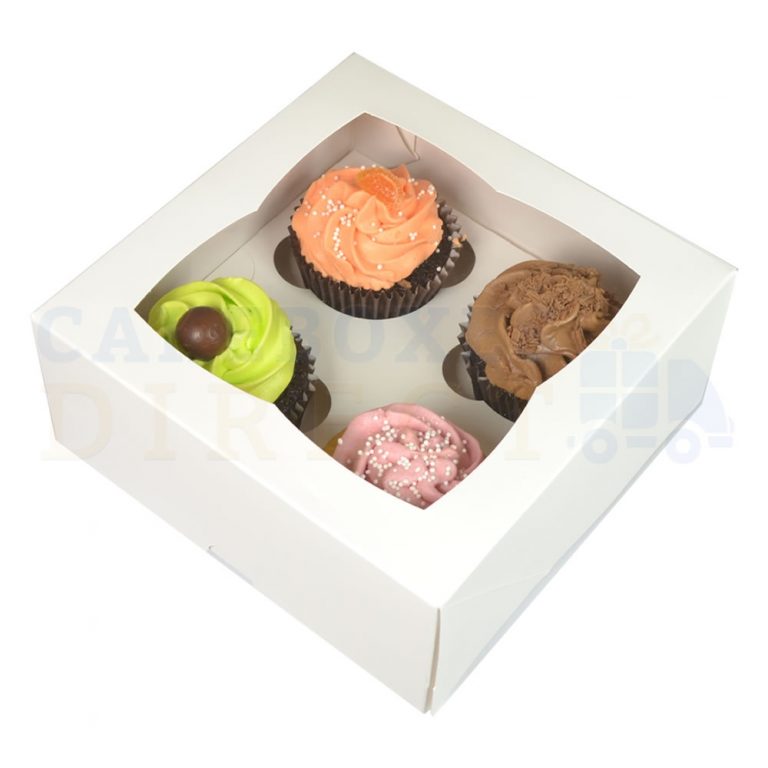 4 Premium White Cupcake Window Box with 6cm Dividers - Cake Boxes ...
