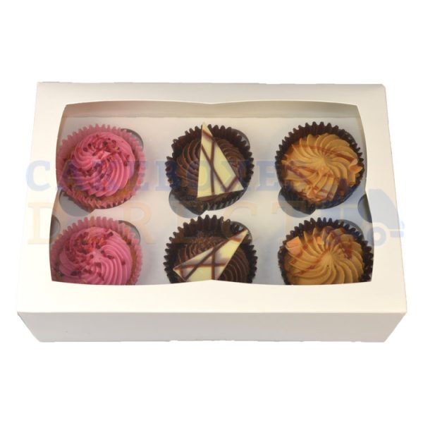6 Premium White Cupcake Window Box with 6cm Divider (Qty 100) - Cake ...